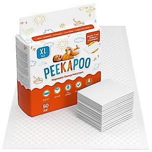 Peekapoo X-Large (30"x18") Disposable Changing Pads for Baby – Portable Changing Pad Liners for Mess Free Travel, Ultra Absorbent, Waterproof and Super Soft, 50 Count