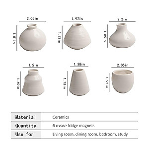 Pearlead Set of 6 Magnetic Mini Ceramic Vase Refrigerator Magnets Sticker Fridge Whiteboard Magnets for Home and Office Refrigerator Decoration