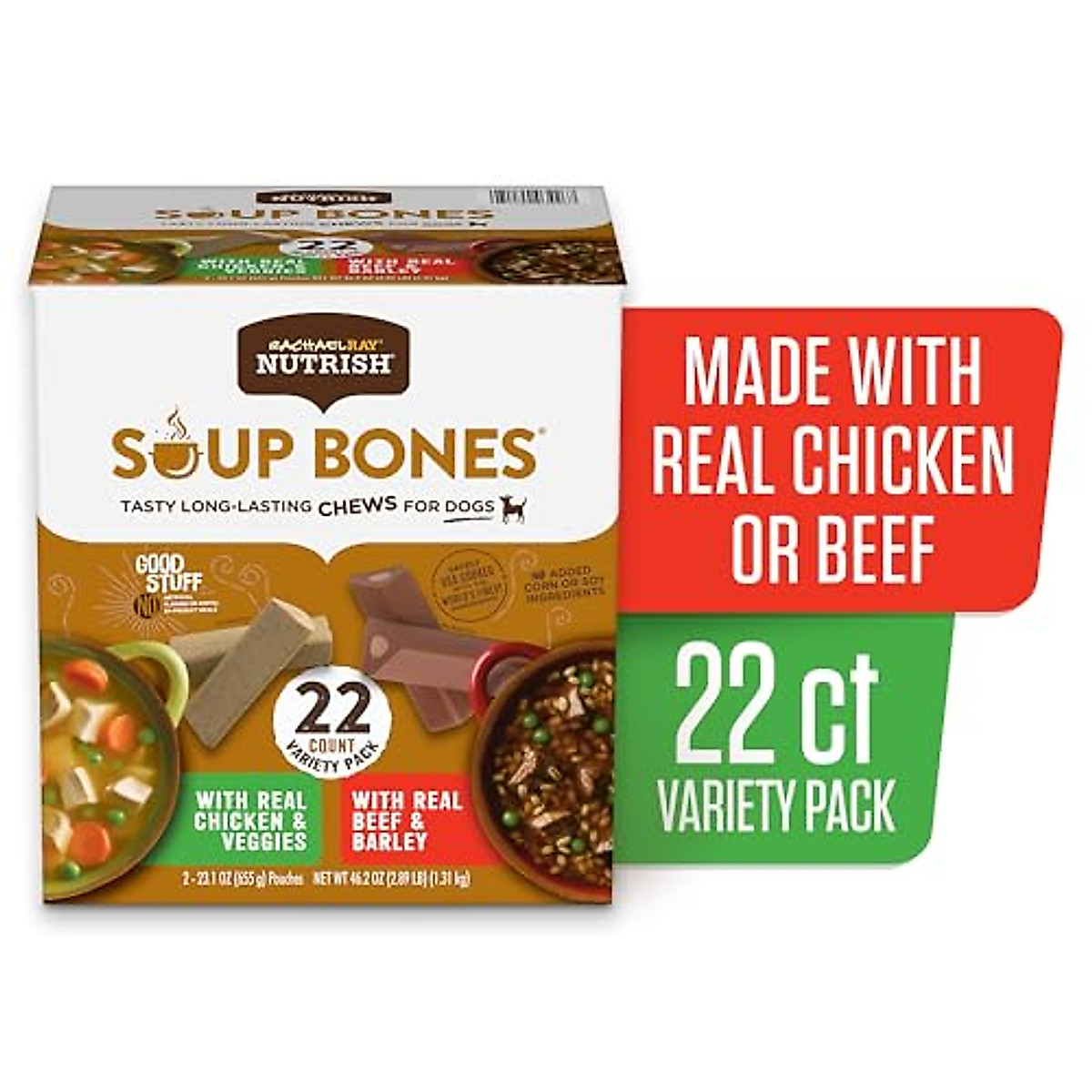 Rachael Ray Nutrish Soup Bones Long Lasting Dog Chews Variety Pack, 22 Count (Pack of 1)