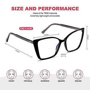 JFXQDR Women's Oversized Blue Light Blocking Glasses, Trendy Cat Eye Computer Gaming Eyeglasses Anti Eyestrain & UV Glare RF6204 (Black Cateye Frame)