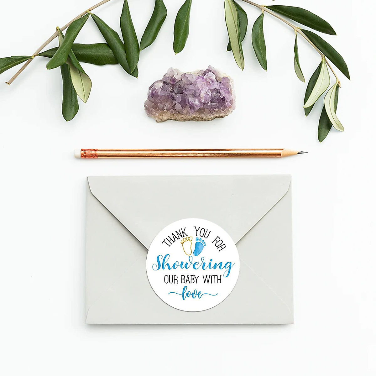 Blue Baby Shower Stickers, Thank You for Showering Our Baby with Love Stickers, Baby Shower Favors for Boys, Thank You Stickers Baby Shower, 2 Inch, Pack of 50.