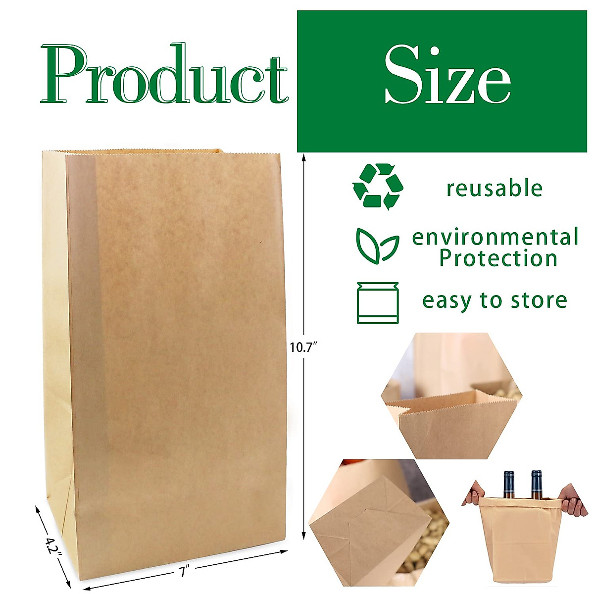 BadenBach 50 Pack 12 Lb Brown Kraft Paper Bags,7" x 4.3" x 12.5",Large Heavy Duty Paper Grocery Bags Paper Lunch Bags Bread Sandwich Gift Wrapping Bag for Bakery Shopping Party Crafts Projects