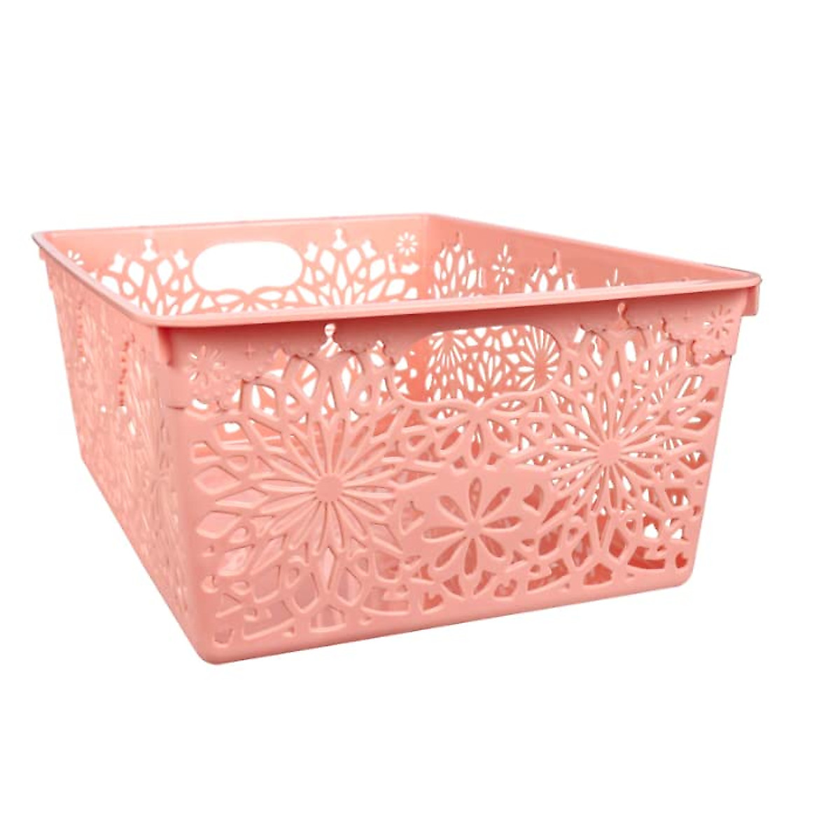 LSM Colorful Floral-Pattern Slotted Plastic Baskets Set of 2,Peach and Gray,Exclusively Bundled with Oggetto