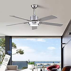 BOOMJOY 52 Inch Ceiling Fans with Lights and Remote Control Outdoor Modern Black Ceiling Fan LED Bright Light for Indoor Living Room Bedroom Farmhouse Patios Garage Gazebo DC Motor Dual 5 Wood Blades