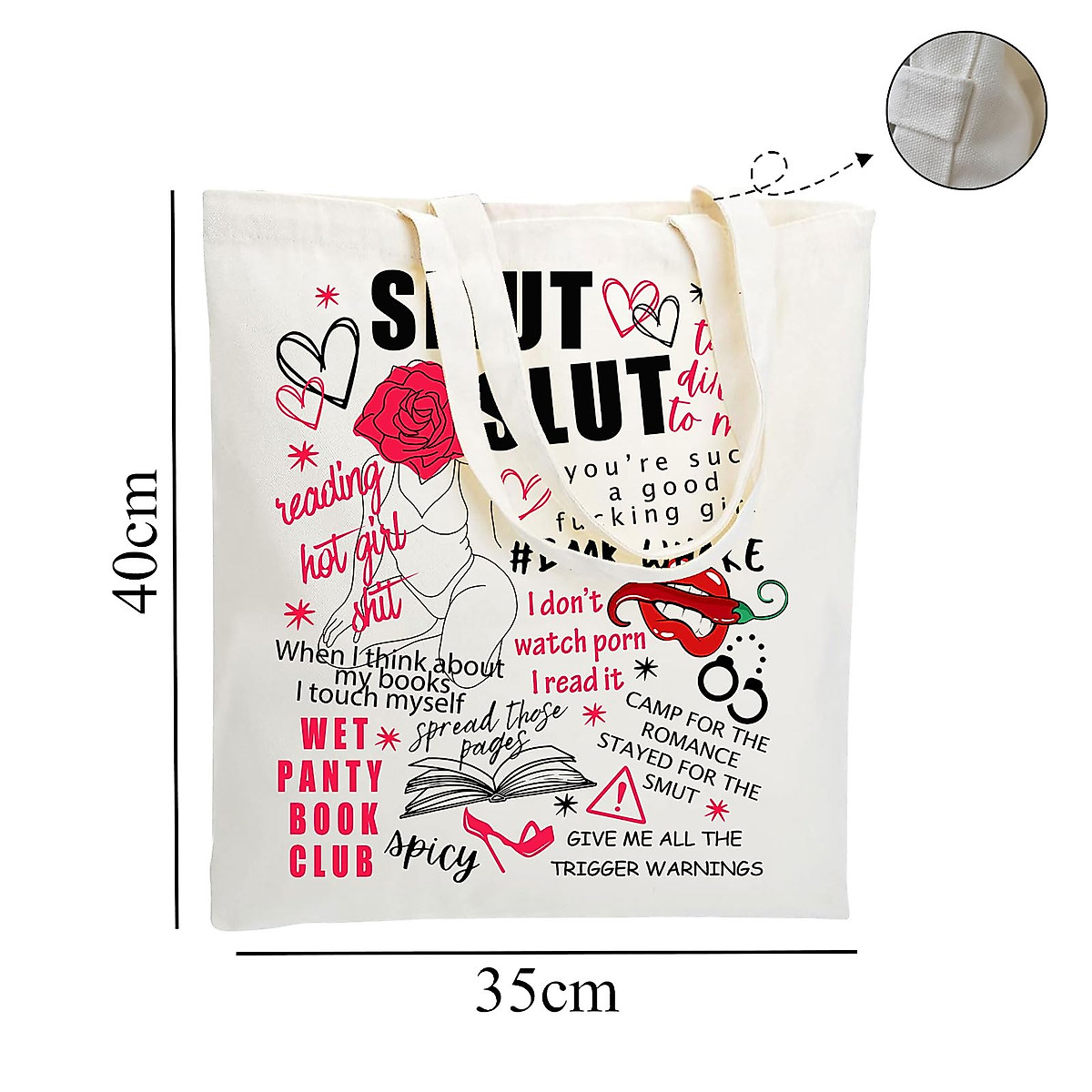 WZJHCL Smut Slut Gift Spicy Book Tote Bag Hot Tote Shopping Bag Smut Romance Reusable Grocery Tote bag Smutty Book Gift (Smut Slut Tote Bag)