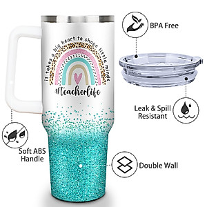 thmasamwr 40oz Teacher Tumbler with Handle, Stainless Steel Teacher Water Bottle Cup, Teacher's Travel Coffee Mug, Thanksgiving,Christmas,Graduation Gifts for Teachers