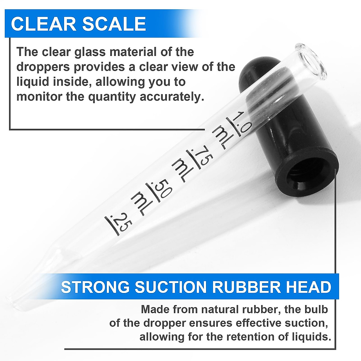 Paoeyrb 10Pcs Eye Dropper with Durable Rubber Head, 1ml Glass Dropper, Liquid Droppers for Oils, Eye Droppers for Medicine, Precise Pipette Droppers for Crafts, Essential Oil, Food