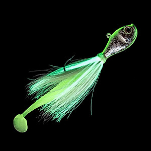 Charlie's Worms Jiggin' Dipper Holographic Bucktail Fishing Lure Jigs 3/8oz - 8oz for Saltwater Freshwater Bass Fishing (Glow, 1/2 oz.)