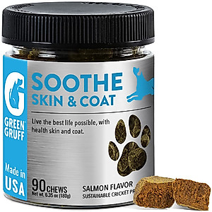 Green Gruff Dog Skin and Coat Supplement - Organic Dog Allergy Chews - Dry Skin, Shedding, Dog Itch Relief - Dog Omega 3 Supplement - Made in USA, Protein - Rich - Anti Itch for Dogs - 90 Chews