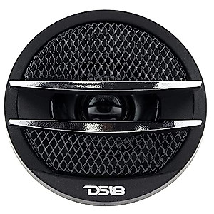DS18 TX1S Tweeter X1 1.38-inch 200 Watts Max Pei Dome Ferrite Tweeters with Mounting Kit Angle, Flush, & Surface - Set of 2 (Black/Silver)