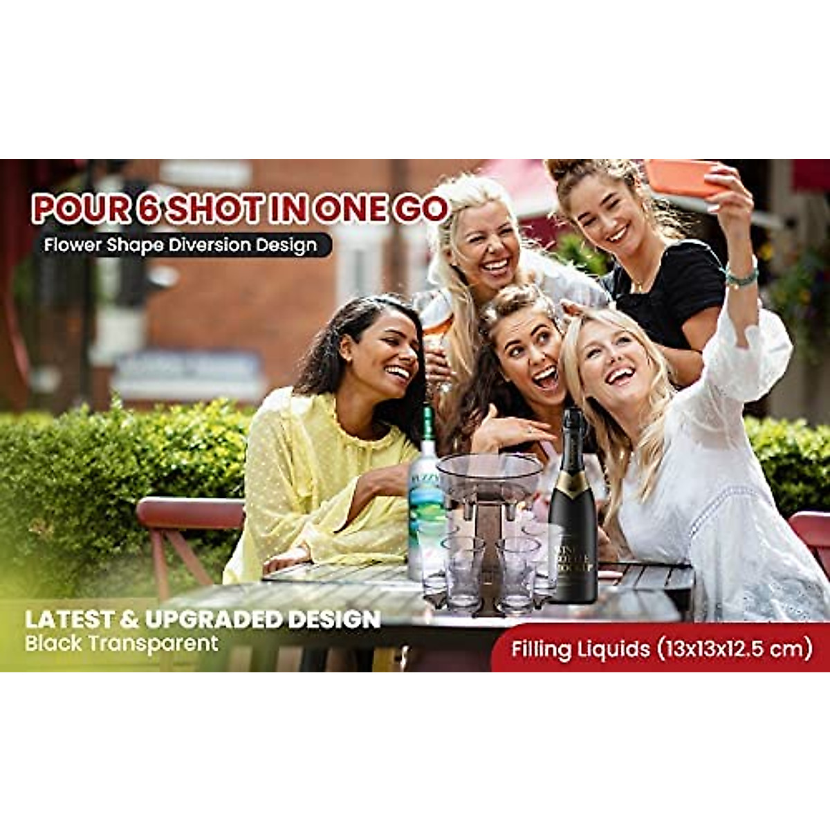 Mixt Shots 6 Shot Glass Dispenser and Holder, Multiple Shot Pourer for Cocktail, Wine and Juice, Party Drink and Beverage Dispenser for Filling Liquids (13x13x12.5 cm, Transparent)