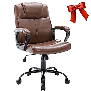 DYHOME Office Chair, Brown Office Chair, 350 LBS Brown Leather Office Chair, Mid Back Computer Chair Ergonomic Office Chair Adjustable Conference Swivel Task Chair with Padded Armrests