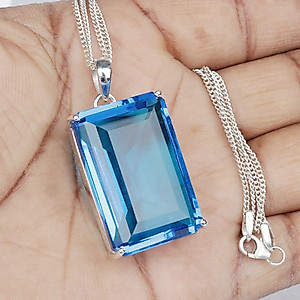 GEMHUB 105 Carat Blue Topaz Gemstone Pendant Without Chain 925 Sterling Silver Emerald Shape Topaz Pendant Without Chain