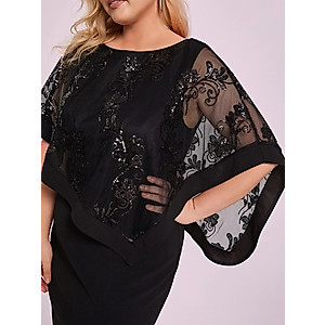Ever-Pretty Maxi Plus Size Dress for Women Cape Dress for Black US18