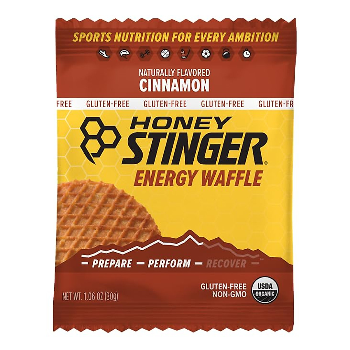 Honey Stinger Organic Gluten Free Cinnamon Waffle | Energy Stroopwafel for Exercise, Endurance and Performance | Sports Nutrition for Home & Gym, Pre & During Workout | Box of 16 Waffles, 16.96 Ounce