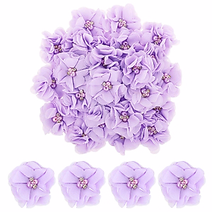 30 Pieces Fabric Flowers for Crafts, Purple Rhinestone Pearl Chiffon Applique Patches Lace Sewing Small Floral Applique for Clothing, Wedding Ornament, Graduation Headbands Flower, Party Decoration
