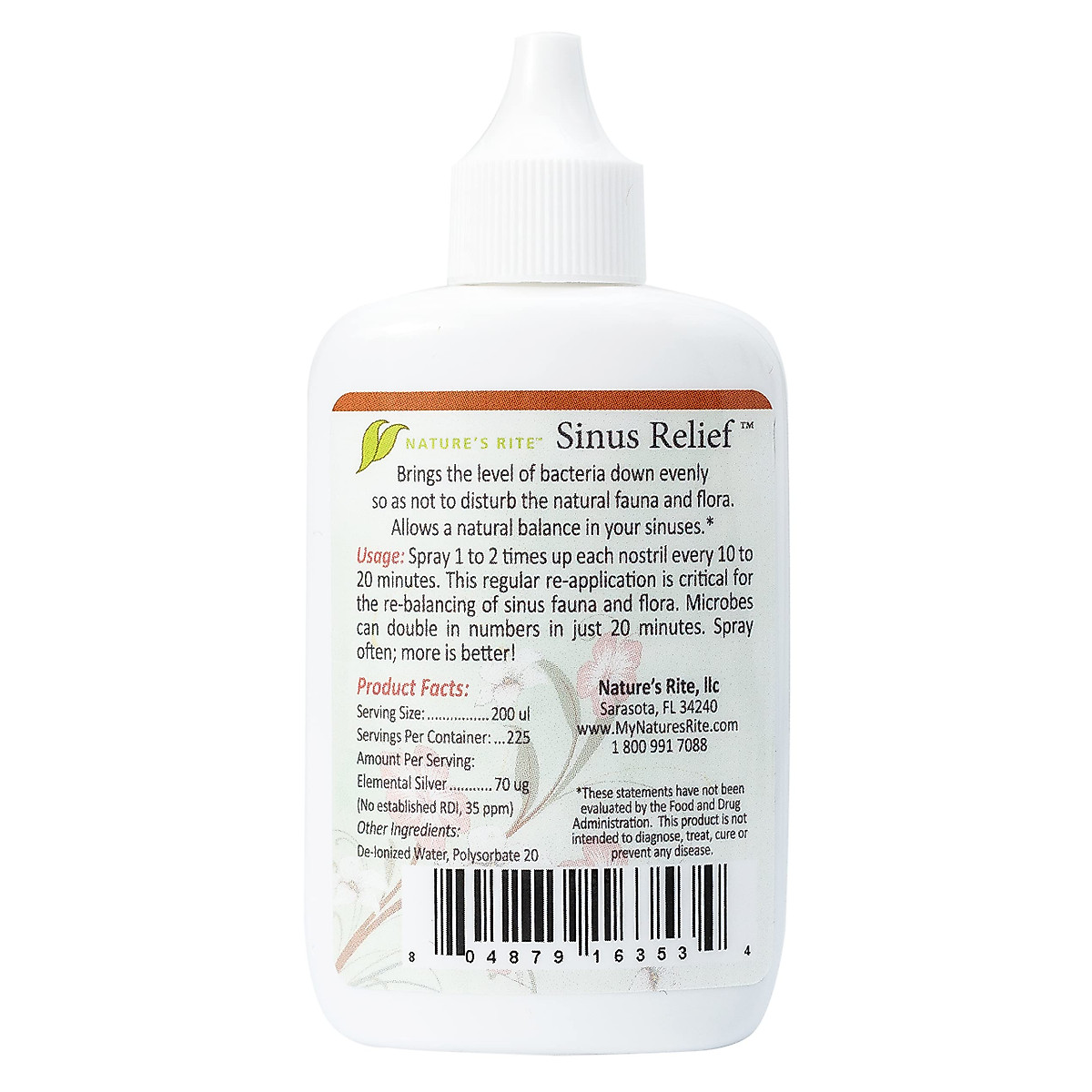 Nature's Rite Sinus Relief™, 1.5 oz. (45 mL) – All-Natural Nasal Sinus Spray – Relief for Sinus Problems – Encourages a Healthy Sinus System – Easy-to-Use, Portable Sinus Support – Made in USA
