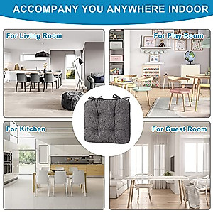 EAIMi Indoor Chair Cushions for Dinning Chairs 4 Packs| Tufted Memory Foam Overstuffed Kitchen Chair Pads with Ties | Textured Non Slip Back Seat Cushions 15.5x15.5x4 Inches Light Grey