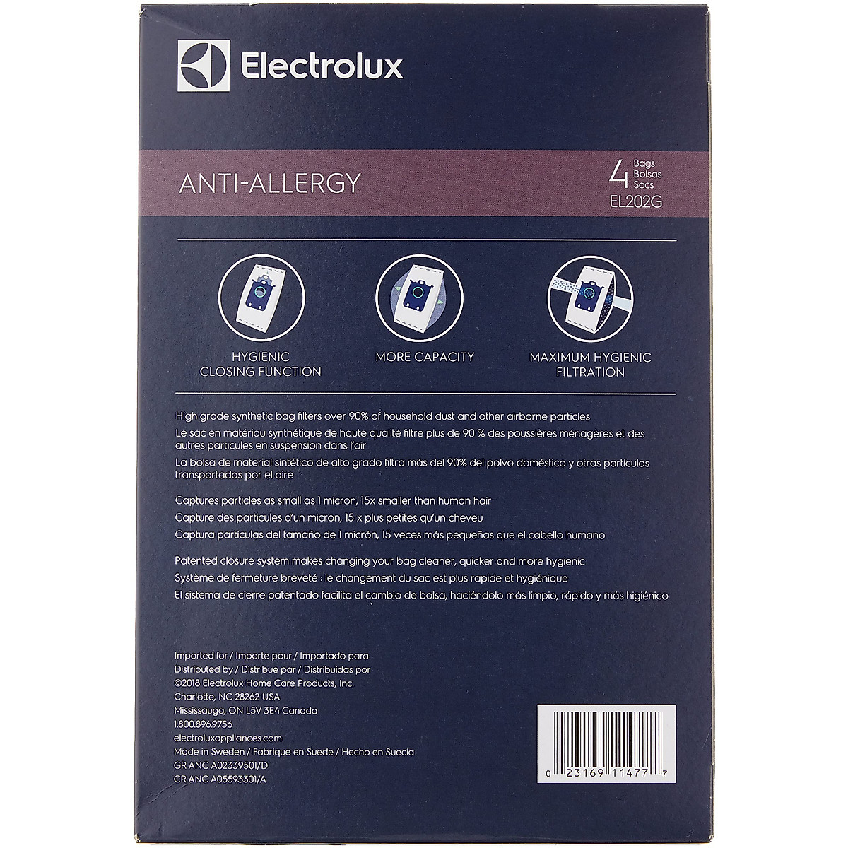 Electrolux EL202G S-bag Anti-Allergy Synthetic Vacuum Bags, 4 Pack , Blue