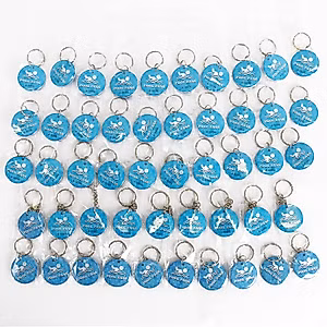 SmartSign Pool Pass Key Tags - Numbered, Box of 50, 1.5 in. Diameter Plastic with Epoxy Coating, Pool Key Chain with Ring, Blue