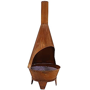 Sunnydaze 6-Foot Rustic Oxidized Cold-Rolled Steel Mexican-Style Chiminea - Rust Patina - Built-in Wood Grate