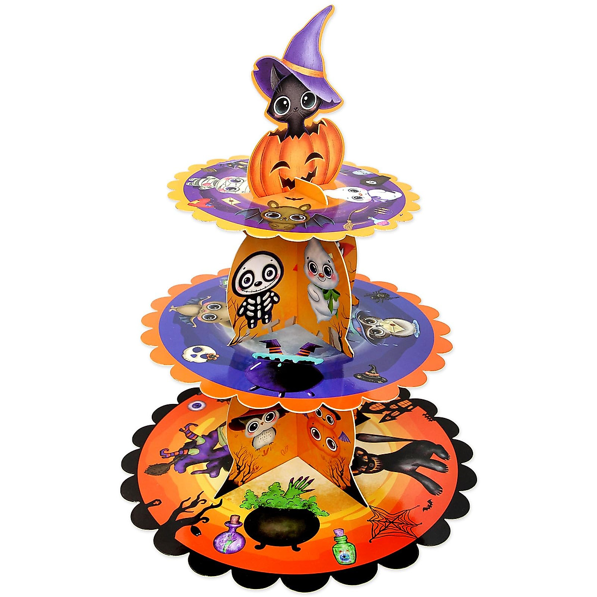 ceiba tree Halloween Cupcake Stand Decorations Holder Dessert Tower 3 Tier Cardboard Pumpkin Trick or Treat Party Birthday Supplies for Kids