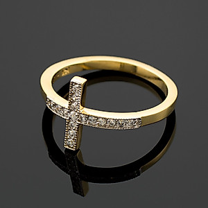 10k Gold CZ Sideways Cross Ring (8)
