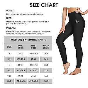 FitsT4 Sports Women's Swimming Leggings UPF 50+ High Waisted with Pockets Swim Pants Full Length Swimming Tights Sun Protective Black M
