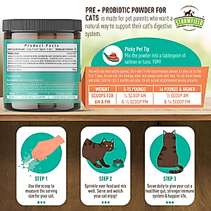 Strawfield Pets' Pre + Probiotic Powder for Cats with Catnip Probiotic for Cats Diarrhea Relief Supplement Natural Chicken Liver Flavor 120 Grams / 120 Scoops