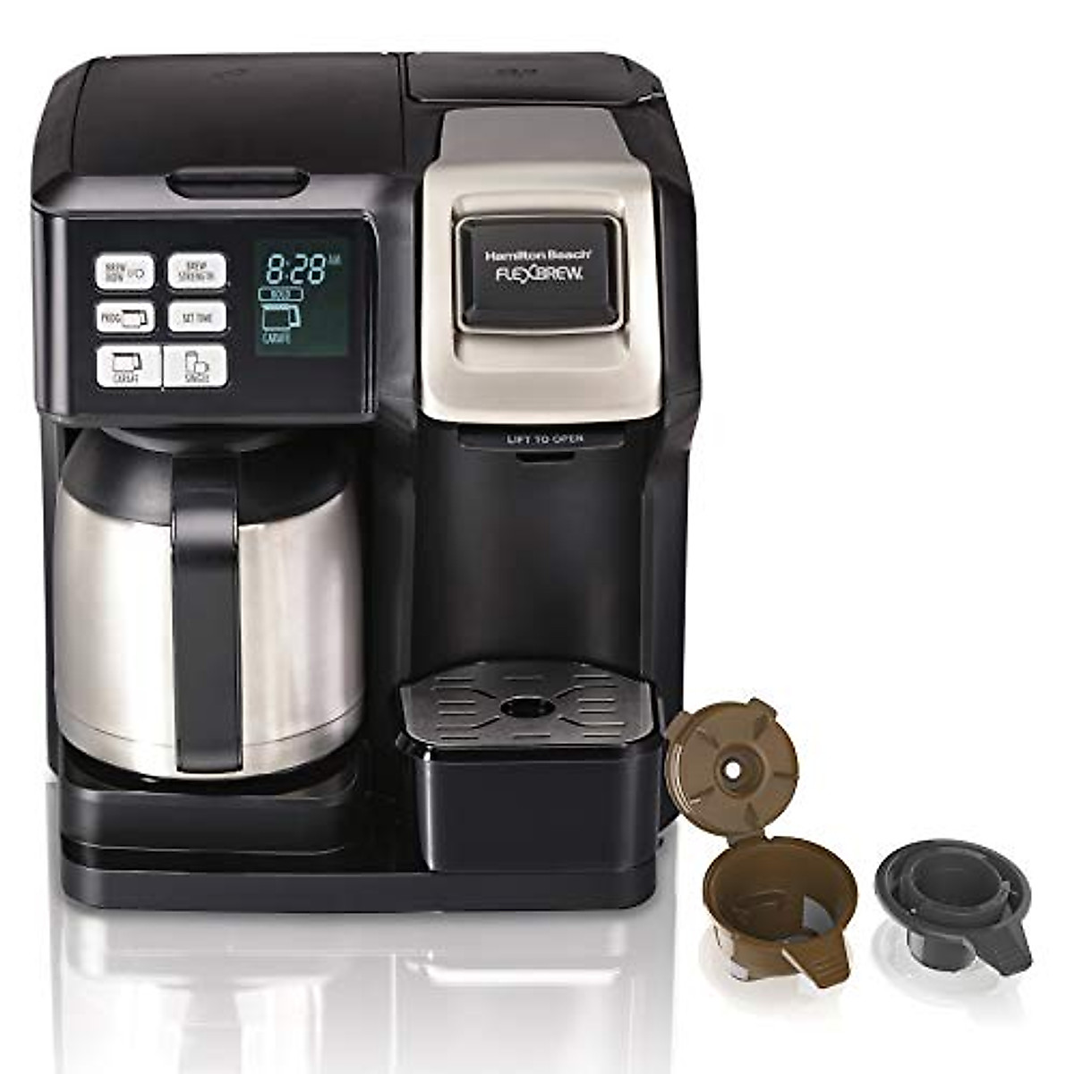 Hamilton Beach FlexBrew Trio 2-Way Coffee Maker, Compatible with K-Cup Pods or Grounds, Combo, Single Serve & Full 10c Thermal Pot, Black and Stainless