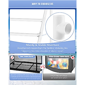 Heavy Duty Outdoor Towel Rack,Hutigertech 4 Tier Freestanding Poolside Pipe Towel Rack with Towel Rack Net,Moveable Wheels and Installation Hammer for Beaches,Swimming Pools,Bathroom