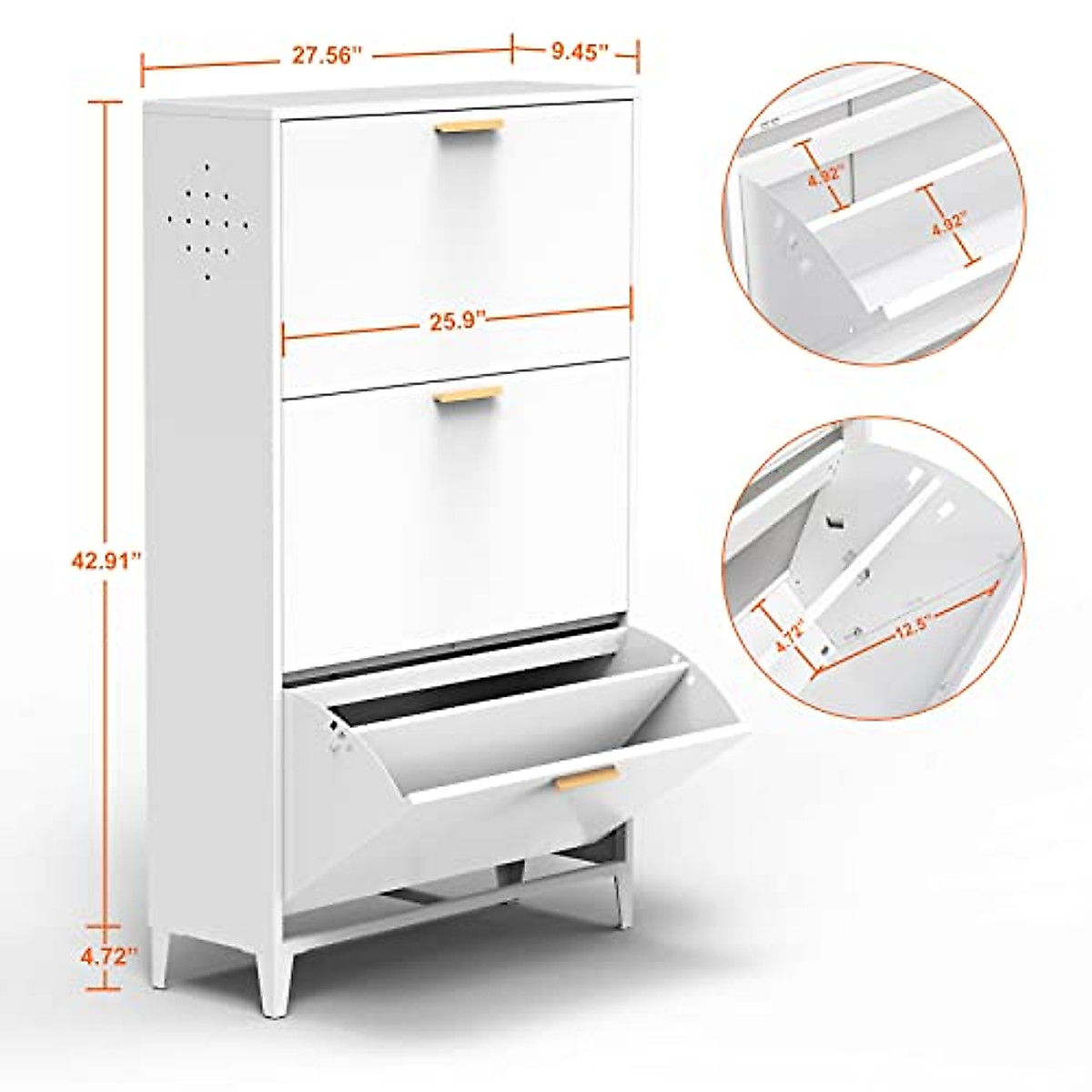 WIILAYOK Shoe Cabinet, Freestanding/Wall Mounted Shoe Storage Cabinet Organizer with 3 Flip Drawers and Internal Adjustable Shelves, Metal Shoe Rack Cabinet for Entryway, Hallways, Closet (White)