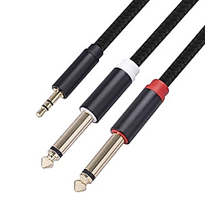 3.5mm to Dual 1/4 Adapter 1/8 to 6.35mm TS Mono Audio Cable Stereo Breakout Cord Y Splitter Compatible with iPhone, iPod, Computer Sound Card, Headphone, Speaker, Home Stereo System, 3.3Feet