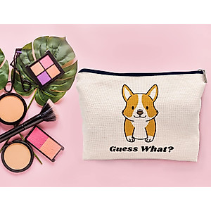 Lacosu Cute Cartoon Corgi Funny Corgi Mom Makeup Bag Make up Cosmetic Bag Small Zipper Pouch, Birthday Gifts for Dog Lovers Corgi Owners Women