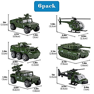 Hautton Diecast Military Toy Vehicles, 6 Pack Alloy Metal Army Toys Model Cars Playset Tank, Panzer, Attack Helicopter, Anti-air Vehicle, Scout Helicopter Gift for Kids Boys Toddlers