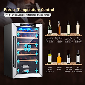 KOTEK 33 Bottle Wine Fridge, Freestanding or Under Counter Wine Cellar w/Wooden Removable Shelves for Red, White & Champagne, 41-64.5°F Digital Temperature Control, Wine Cooler Refrigerator for Home