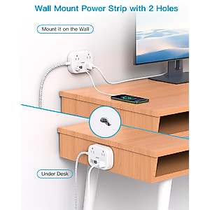 Cruise Ship Essentials, Travel Power Strip with USB C, Flat Plug Extension Cord with 3 Outlets 4 USB Ports(2 USB C), 5 ft Desk Wall Outlet Extender, Non Surge Protector for Cruise, Dorm Room, ETL