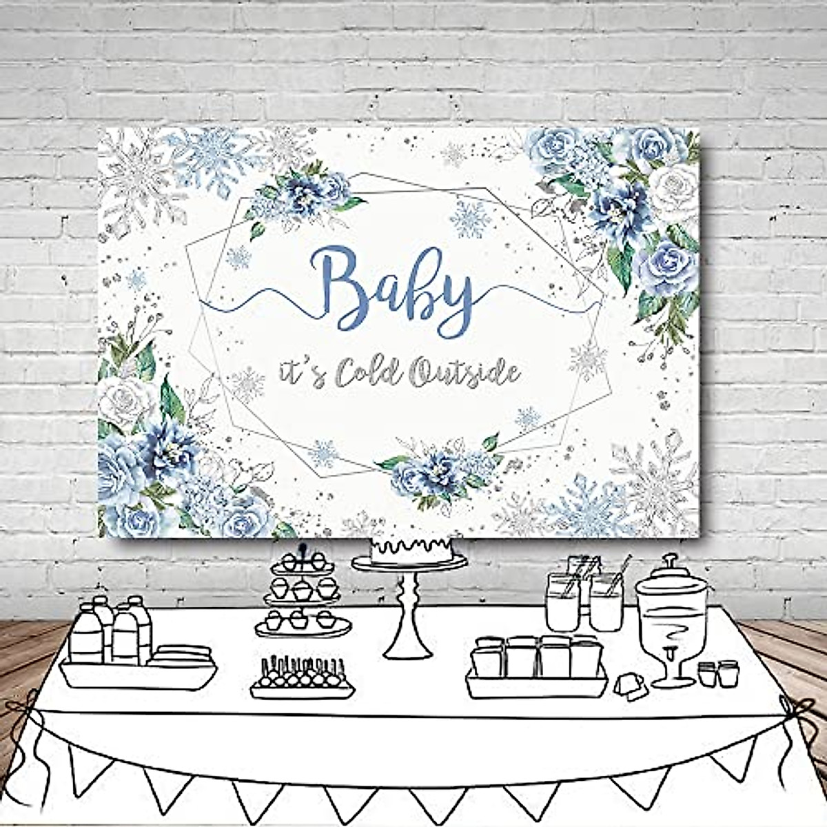 MEHOFOND Baby It's Cold Outside Backdrop Snowflake Boy Baby Shower Party Decorations Winter Wonderland Photography Background Snowfall Banner Ice Blue White Floral Studio Props 7x5ft