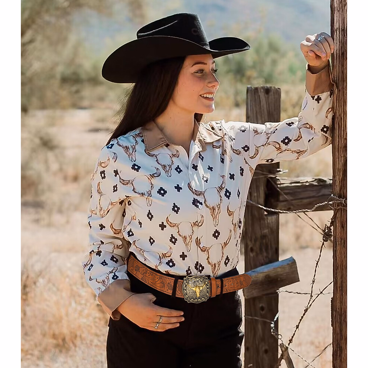 HinyBoeh Western-PU-Leather-Belts for Men and Women Cowboy-Cowgirl Longhorn-Bull-Pattern-Engraved-Buckle-Belt for Unisex