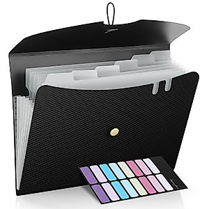 Sooez 7 Pocket Expanding File Folder, Premium Accordion File Organizer, Letter Size Folders for Documents, Sleek Filing Folders with Bungee Closure, Portable Folders for School Office Supplies, Black