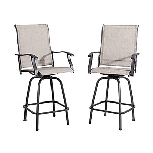 Vongrasig 2 Piece Patio Swivel Bar Chairs, All Weather Metal Textile High Swivel Bar Stools Chairs, Outdoor High Top Bistro Set for Backyard, Lawn Garden, Balcony, Taupe