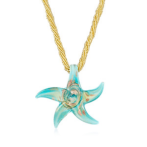 Ross-Simons Italian Turquoise Murano Glass Starfish Necklace With 18kt Gold Over Sterling. 20 inches