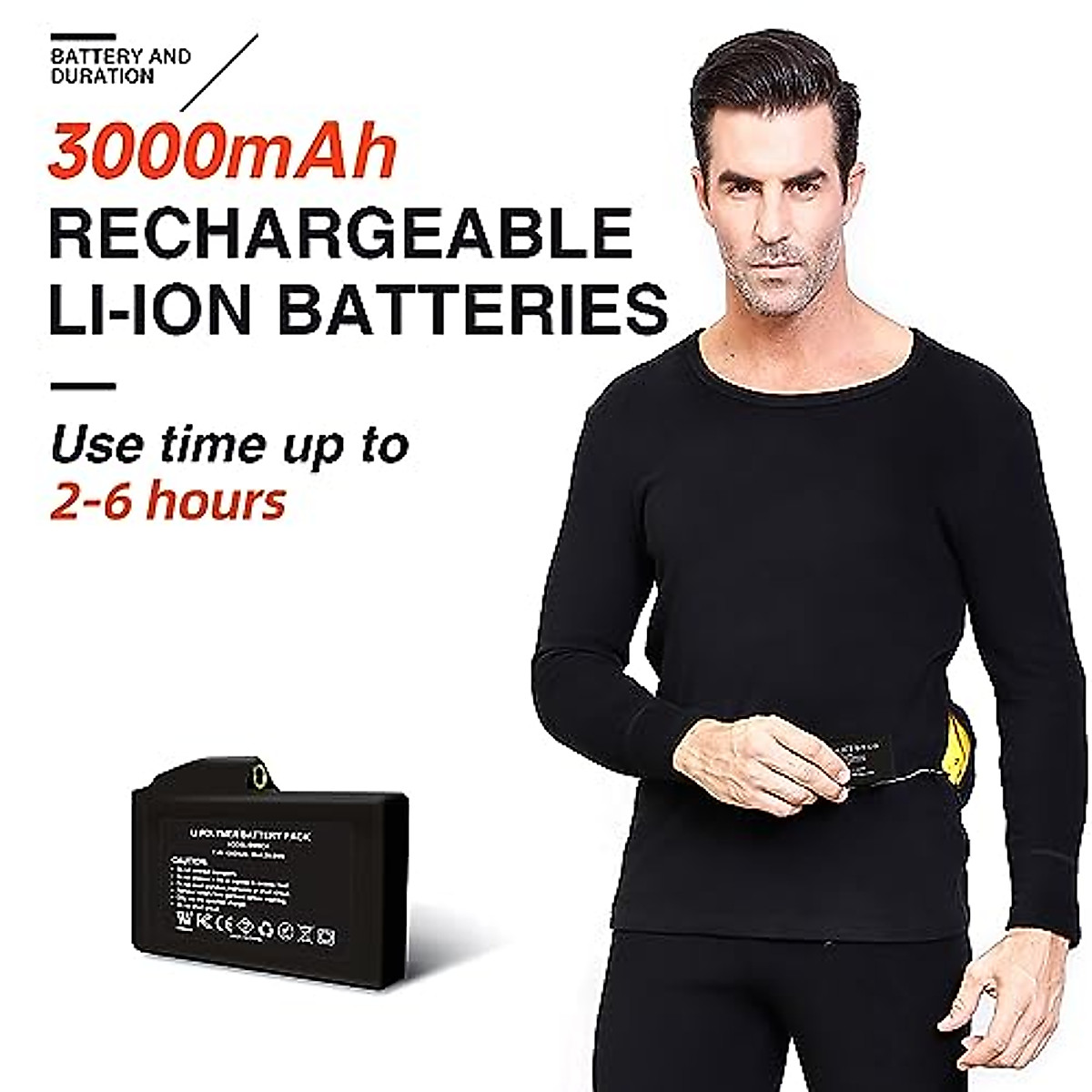 J JINPEI Heated Thermal Underwear for Men Women, Heated Long Underwear Johns Base Layer Sets (L) Black