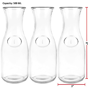 Glass Carafe 17 oz. Water Decanter, Juice Pitcher | Ideal for Wine, Milk, Juice & Mimosa Bar [Set of 3]