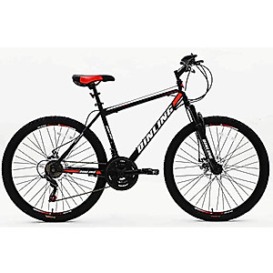 26 inch Mountain Bike, 21-Speed Mountain Bicycles, Comfort MTB with Front Suspension and Disc Brakes, Mens and Womens Commuting City Road Bike (Black Red)