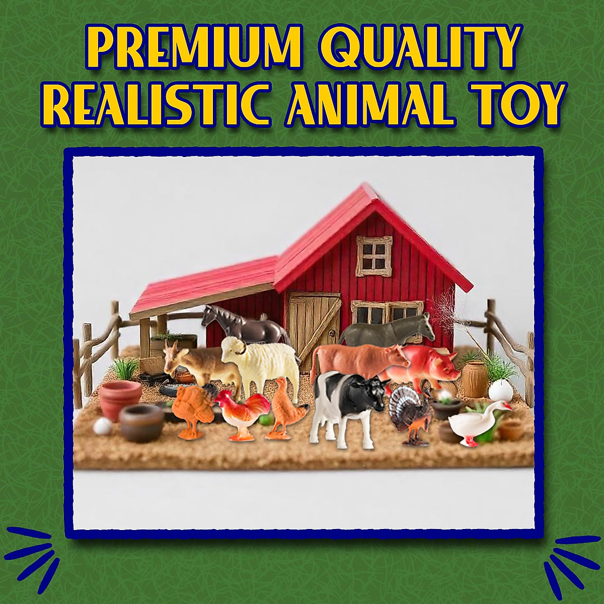 Bedwina Farm Animal Toys - Pack of 12 - Plastic Farm Animals for Kids, Realistic 3-5 Inch Ranch / Barnyard Animal Toy Figures Styles Include Sheep, Horse, Goat, Duck, Chicken, Turkey, Cow, Pig