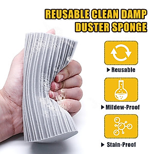 Zorveiio 4Pcs Reusable Damp Clean Duster Sponge，Efficient Cleaning Duster for Dust, Debris,and Stains,Brush Magic Eraser Sponge for Ceiling Fan,Blinds,Baseboard,Gray and Yellow