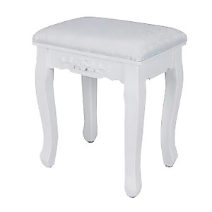 The Urban Port Ren 30-Inch 3-Piece Vanity Desk Set with Rotating Mirror and Matching Stool, 4 Drawers, Solid Wood, Pure White