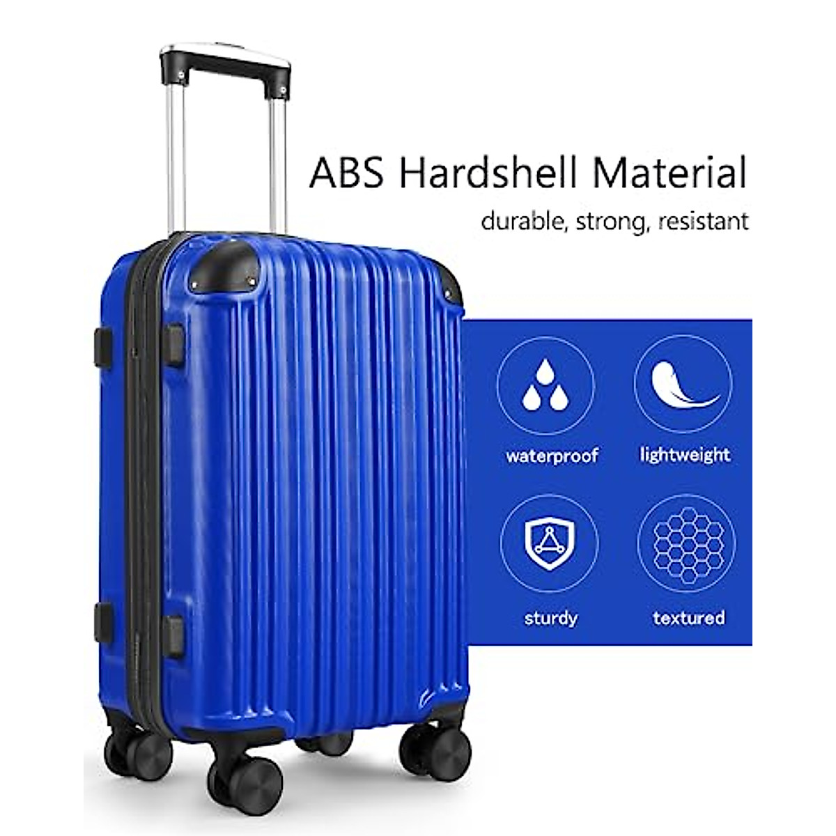 SunnyTour Expandable Luggage Sets with Double Spinner Wheels, 3 Piece Hard Suitcase Set for Short Trips and Long Travel, Blue