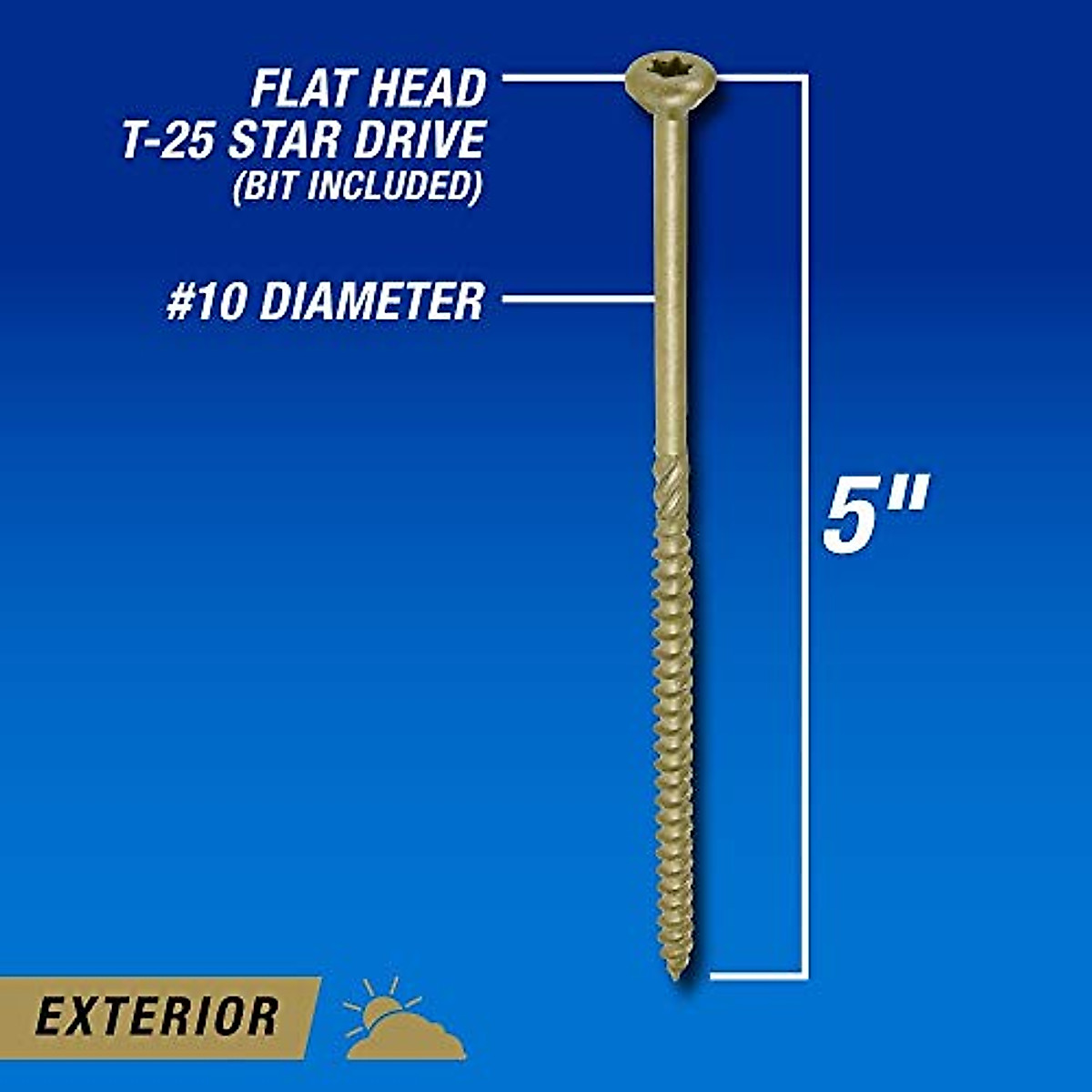 Power Pro 967784 Wood Screws, #10 x 5", Premium Outdoor Deck Screws, Rust Resistant, Epoxy Coated Bronze, 750pcs Box